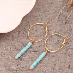 SOFYBJA Gold Huggie Hoop Drop Dangle Earrings Turquoise Beads Gemstone Earrings Boho Handmade Lightweight Jewelry for Women