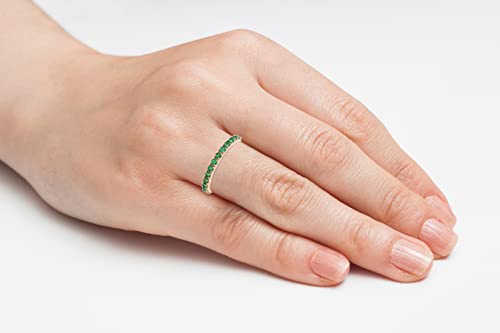 Mirahi May Birthstone Half Eternity Band Ring For Women, 14k Solid Rose Gold Ring For Girls, 2mm Round Cut Emerald Anniversary Ring For Her, 0.51 Carat Natural Gemstone Wedding Ring (Size US 7)