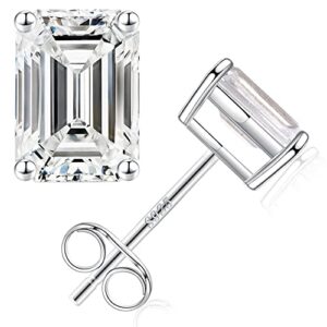 stud earrings for women, s925 sterling silver 14k white gold plated hypoallergenic stud earrings emerald cut cubic zirconia sterling silver stud earrings for women men