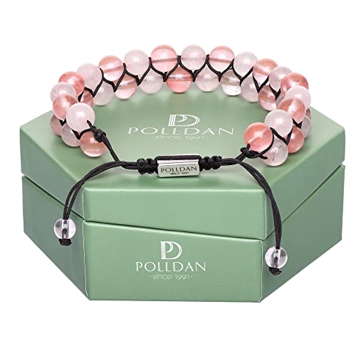 POLLDAN® Rose Quartz Bracelet | 8,5 mm Rose Quartz Crystals AAA Grade | Amethyst Gemstone Beaded Bracelets for Women | Rose Quartz Bracelets For Women