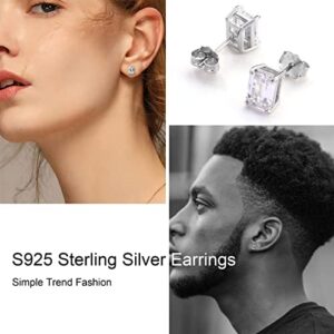 Stud Earrings for Women, S925 Sterling Silver 14K White Gold Plated Hypoallergenic Stud Earrings Emerald Cut Cubic Zirconia Sterling Silver Stud Earrings for Women Men