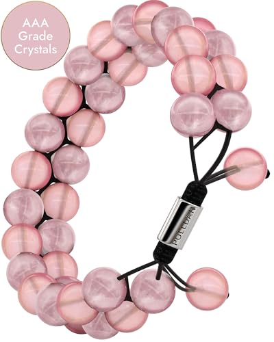 POLLDAN® Rose Quartz Bracelet | 8,5 mm Rose Quartz Crystals AAA Grade | Amethyst Gemstone Beaded Bracelets for Women | Rose Quartz Bracelets For Women