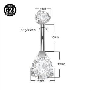 SQKXKLCZ G23 Pure Titanium 14G Belly Button Rings Teardrop White Cubic Zirconia Navel Barbell Stud Body Piercing