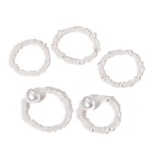 larvovue 4 pcs white pearl adjustable rings for women and handmade stacking stackable beaded rings (4 pcs white pearl)