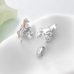 SVODEA Horse Heart Earrings Rose Gold Plated 925 Sterling Silver Horse Stud Earrings with 5A Cubic Zirconia Cute Animal Stud Earrings Jewelry Gift for Women Mom Wife