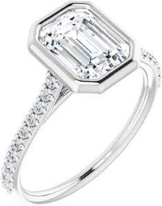 moissanite world 2.0 ct emerald cut, colorless moissanite engagement ring, wedding/bridal ring set, solitaire halo style, solid sterling silver vintage anniversary promise rings (6)