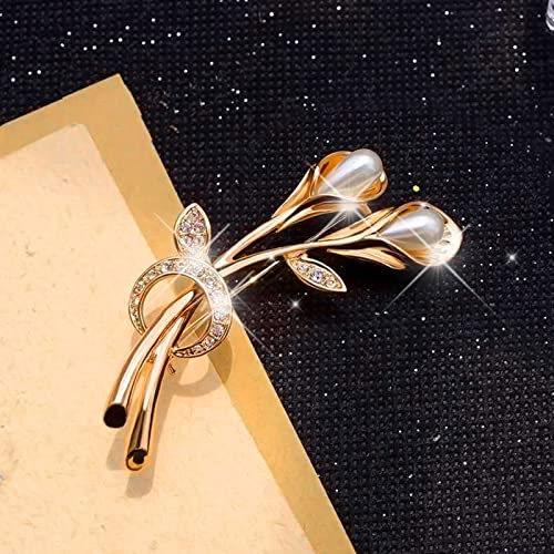 Blank Pin Temperament Fashion Elegant Artificial Flower Rhinestone Brooch Pin Brooch Wedding Brooch Jewelry Pin Breastpin Rhinestone Party Crystal Women Brooch (Gold, One Size)