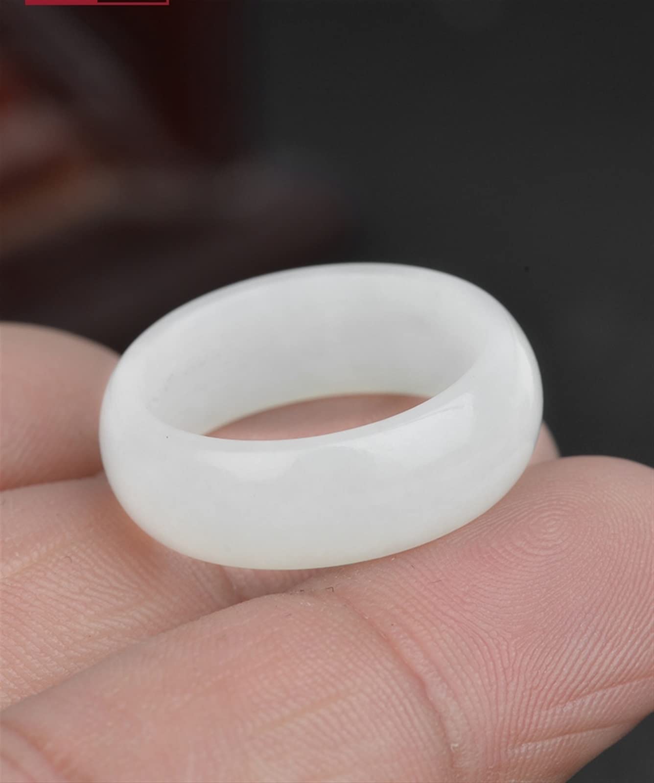 Oligage Natural Hetian White Jade Rings Jewelry Gemstone Band Ring Jade Stones for Women Men Jewellery Rings Natural Stone Jewelry (Ring Size : 6)