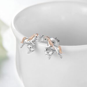 SVODEA Horse Heart Earrings Rose Gold Plated 925 Sterling Silver Horse Stud Earrings with 5A Cubic Zirconia Cute Animal Stud Earrings Jewelry Gift for Women Mom Wife