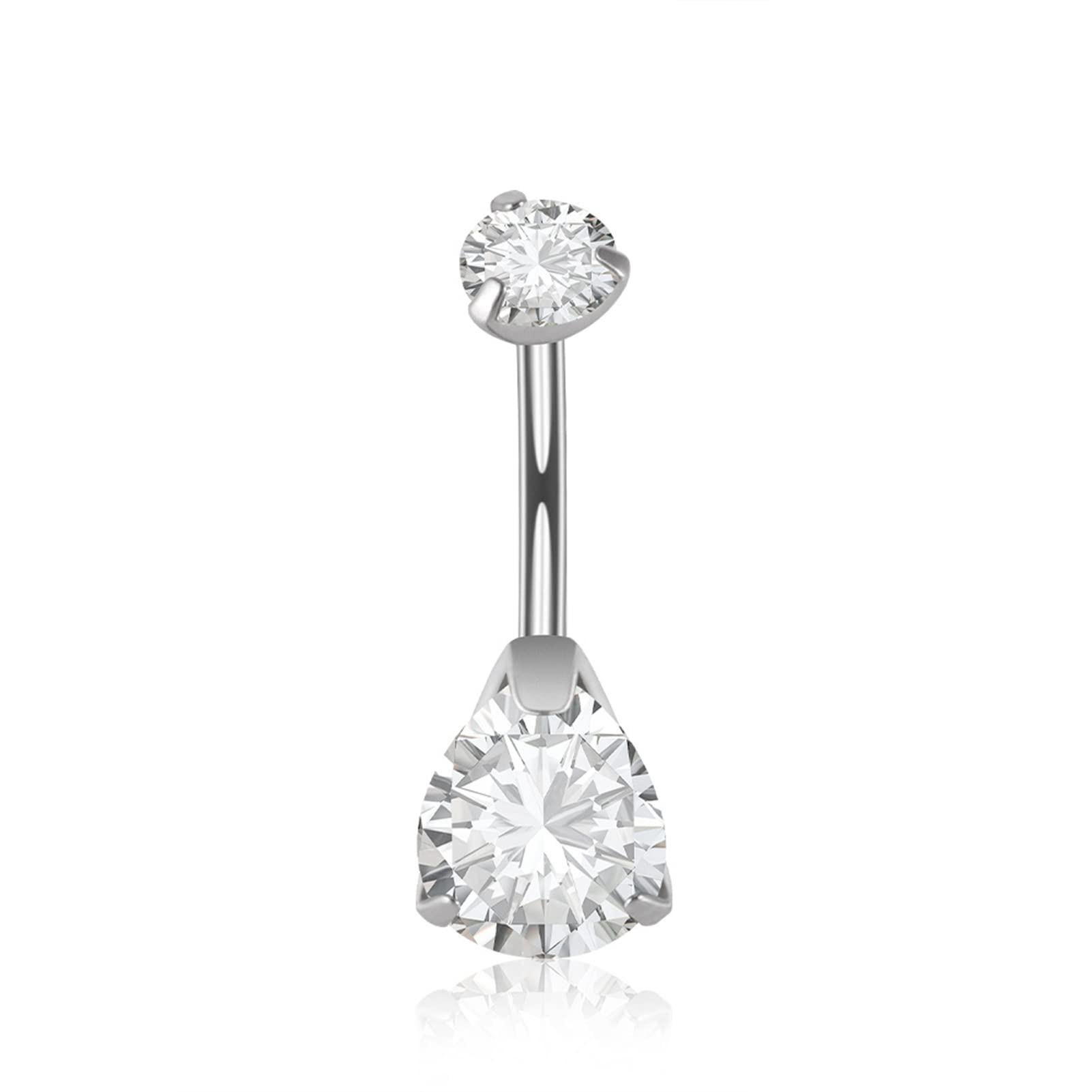 SQKXKLCZ G23 Pure Titanium 14G Belly Button Rings Teardrop White Cubic Zirconia Navel Barbell Stud Body Piercing