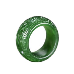 oligage natural green jade rings jasper jade ring handcarved dragon green jade rings jadeite jade ring jade gift women men ring (gem color : width, ring size : 12)