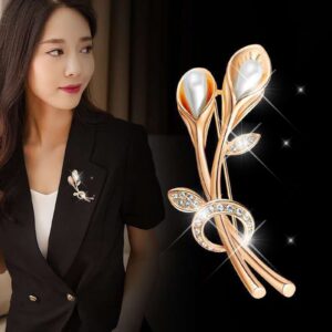 Blank Pin Temperament Fashion Elegant Artificial Flower Rhinestone Brooch Pin Brooch Wedding Brooch Jewelry Pin Breastpin Rhinestone Party Crystal Women Brooch (Gold, One Size)