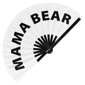 mama bear hand fan foldable bamboo circuit hand fan funny gag slang words expressions statement gifts festival accessories rave handheld circuit event fan clack fans (white)