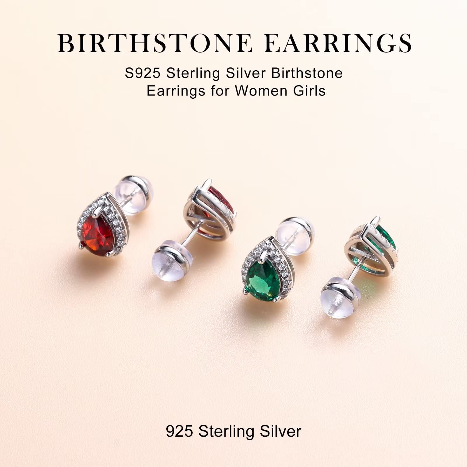 Gorgeous 0.8CT Birthstone Stud Earrings for Women, S925 Sterling Silver Pear Cut Natural Birthstone Earrings Multicolor Birthstone Stud Earrings for Women Mom Anniversary Birthday Gifts, Sterling