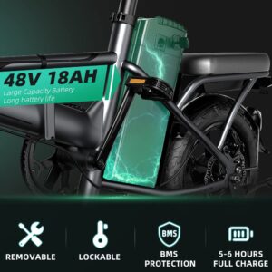 Auloor Folding Electric Bike with 500W Motor, 48V 18AH Removable Battery 14 inch Small Ebike for Adults Teens, 21MPH Electric Commuter City Bicycles