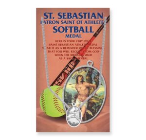 women's softball st. sebastian pewter medal with prayer card