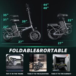 Auloor Folding Electric Bike with 500W Motor, 48V 18AH Removable Battery 14 inch Small Ebike for Adults Teens, 21MPH Electric Commuter City Bicycles