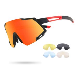 tunfund viper sunglasses polarized teen youth kid boy girl for cycling fishing runing sports driving golf uv 400 (age:10-15 years) red+black