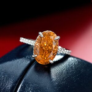 Women's S925 Silver Ring 9ct High Carbon Diamond Ring Orange Fashion Luxury Engagement Wedding Ring (5#-9#) (orange7)