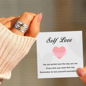 RINHOO FRIENDSHIP Heart Rings for Women Rotating Anxiety Relief Ring Heart Design Spinners Rings Love Ring Birthday Gifts for Women(self love size 9)