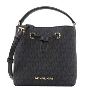 michael kors small suri bucket bag tote crossbody black mk signature leather pvc