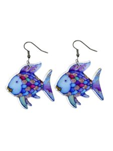 rainbow fish earrings for teachers, educators, librarians and more. super cute rainbow fish book earrings for women. great pair of teacher earrings for back to school, book fairs, reading events and