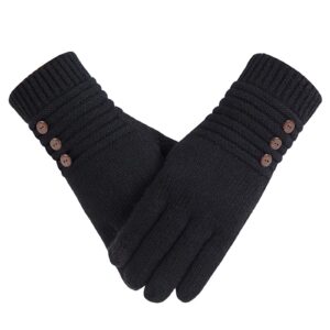 gloves for women, winter gloves women warm merino wool cable knit with thick thermal thinsulate lined, gloves for cold weather with touchscreen fingers anti-slip (black)