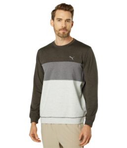 puma golf men's cloudspun colorblock crewneck, puma black heather-high rise heather, s