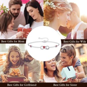 Love Heart Birthstone Bracelet for Women, 925 Sterling Silver Birthstone Zirconia Anniversary Valentines Day Gifts for Her Mothers Day Christmas Birthday Gifts for Women Teen Girls, Created Amethyst