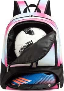 kioqiear soccer bag,soccer backpack for basketball & volleyball & football,sports bag with ball compartment.(pink)