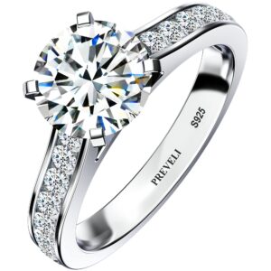 PREVELI 3 Carat Cubic Zirconia Ring For Women 18K White Gold Plated 925 Sterling Silver Solitaire(6.5)