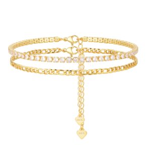 24k gold plated ankle bracelets for women layered cubic zirconia tennis ankle bracelets for women beach foot jewelry gifts