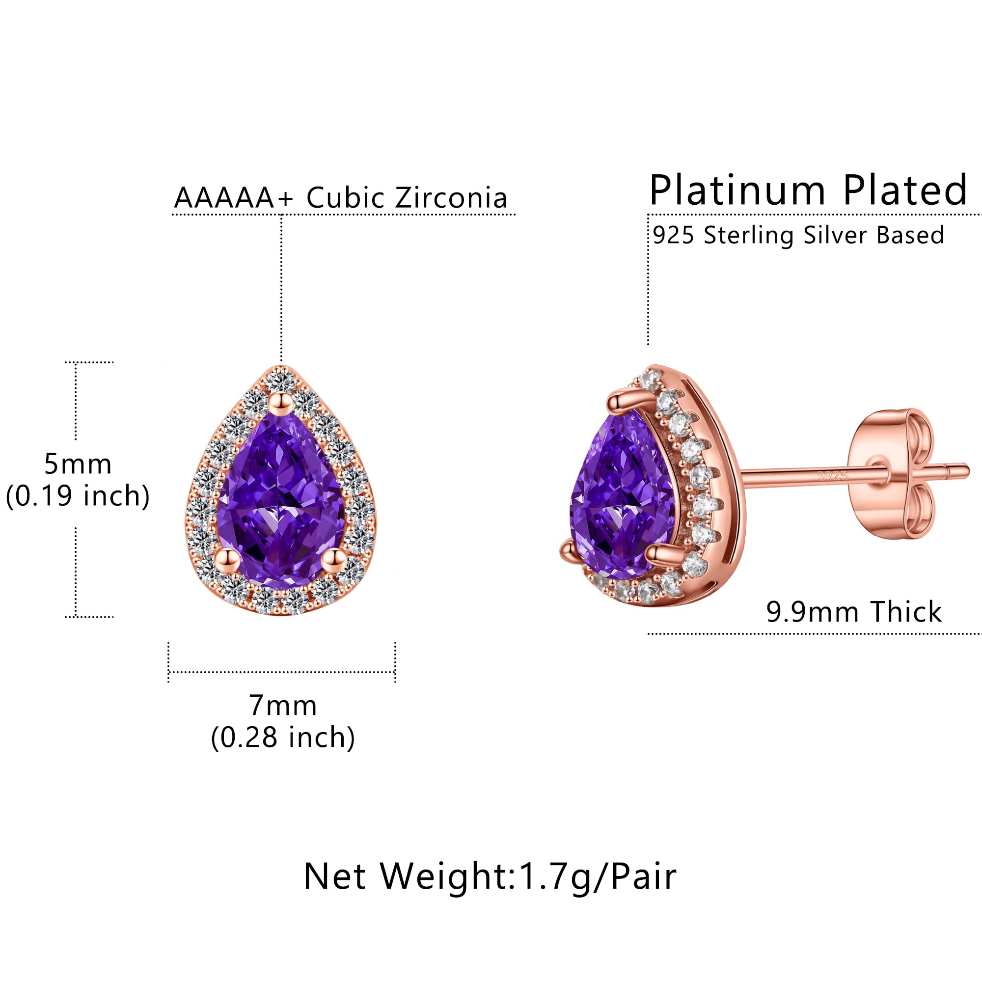 Gorgeous 0.8CT Birthstone Stud Earrings for Women, S925 Sterling Silver Pear Cut Natural Birthstone Earrings Multicolor Birthstone Stud Earrings for Women Mom Anniversary Birthday Gifts, Sterling