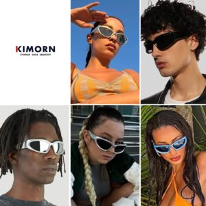 kimorn Wrap Around Polarized Sunglasses Womens men Swift Oval Fashion Sport Shades Sun Glasses (Matte black/Silver Grey/Red)