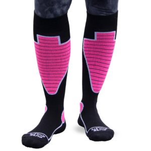 pure athlete midweight ski socks - warmest winter thermal socks for men women skiing snowboarding hiking hunting (s, black/neon pink)