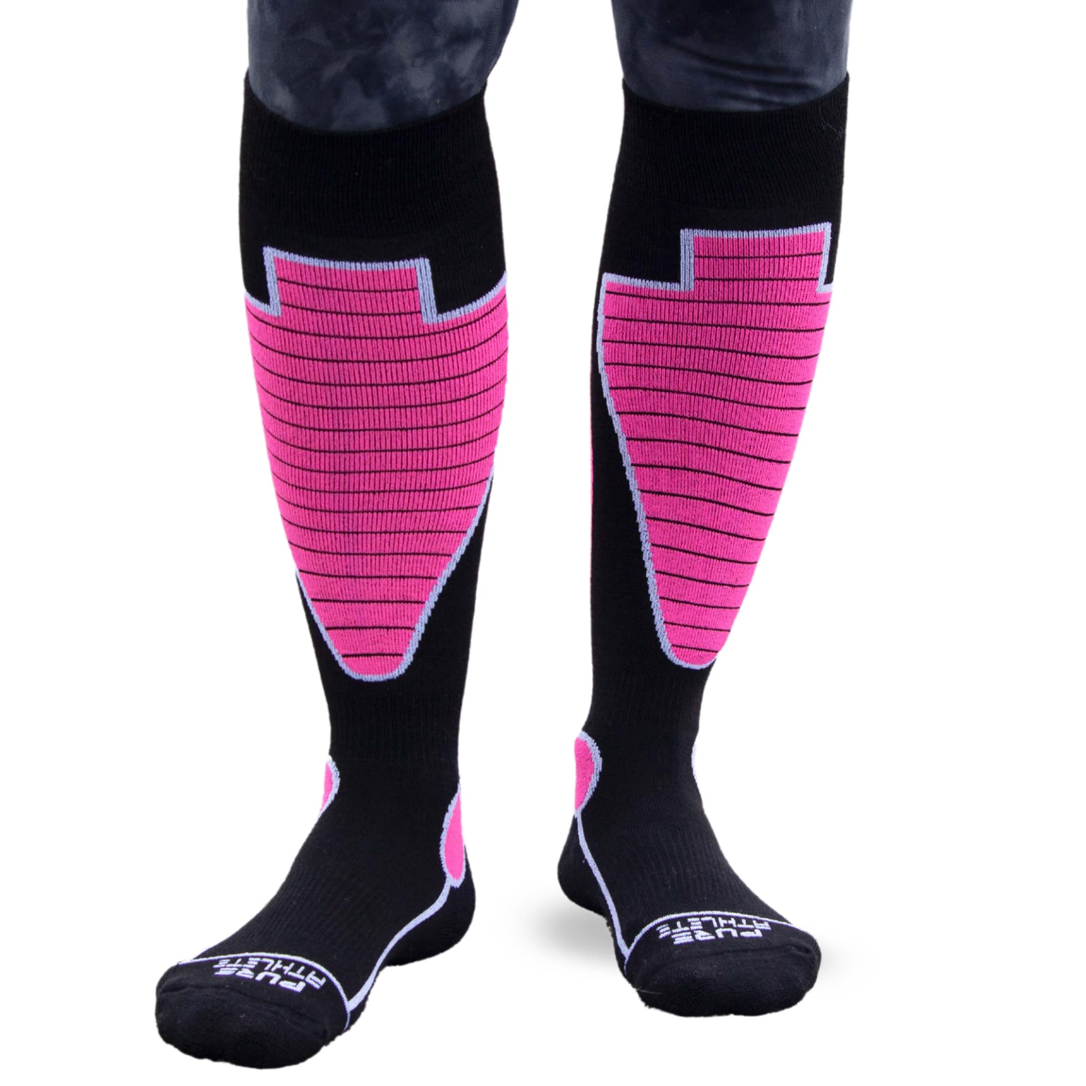 Pure Athlete Midweight Ski Socks - Warmest Winter Thermal Socks for Men Women Skiing Snowboarding Hiking Hunting (S, Black/Neon Pink)