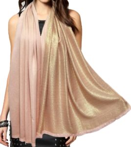 gragengs women's sparkling metallic pashmina shawls and wraps long party scarf solid color two tone,rose gold