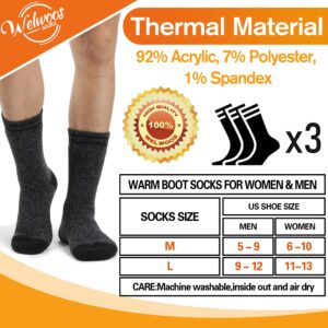 Welwoos Heated Thermal Socks for Men & Women Warm Winter Ski Thick Boot Insulated Gift Stocking Stuffers Socks 3 Pairs (Black Stripe,L)