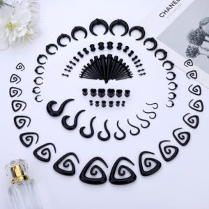 ORAZIO 93 Pcs Ear Gauges Stretching Kit 14G-00G Ear Gauges Expander Set Acrylic Spiral Tapers and Plugs Gauges for Ears Silicone Snail Tunnels Horseshoes Body Piercing Jewelry Set