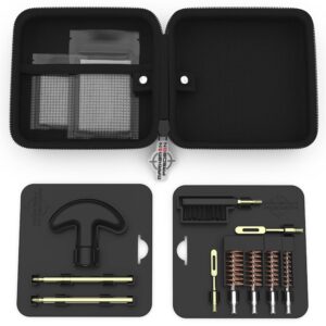 Marksman Precision Sub Compact Pistol Cleaning Kit - Brass - .22 9mm .357 .38 .380 .40 10mm .44 and .45 Caliber Handgun Revolver - Up to 6 inch Barrel - Retail Package (Black)