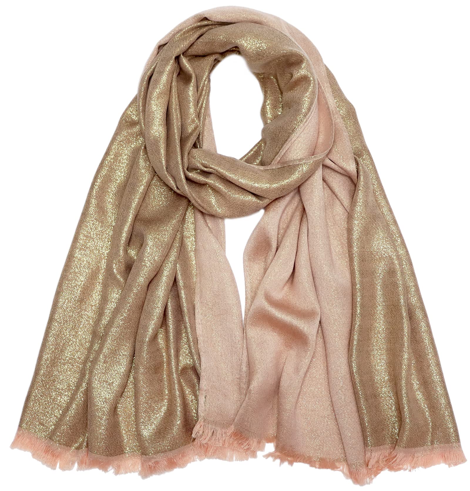 Gragengs Women's Sparkling Metallic Pashmina Shawls and Wraps Long Party Scarf Solid Color Two Tone,Rose Gold