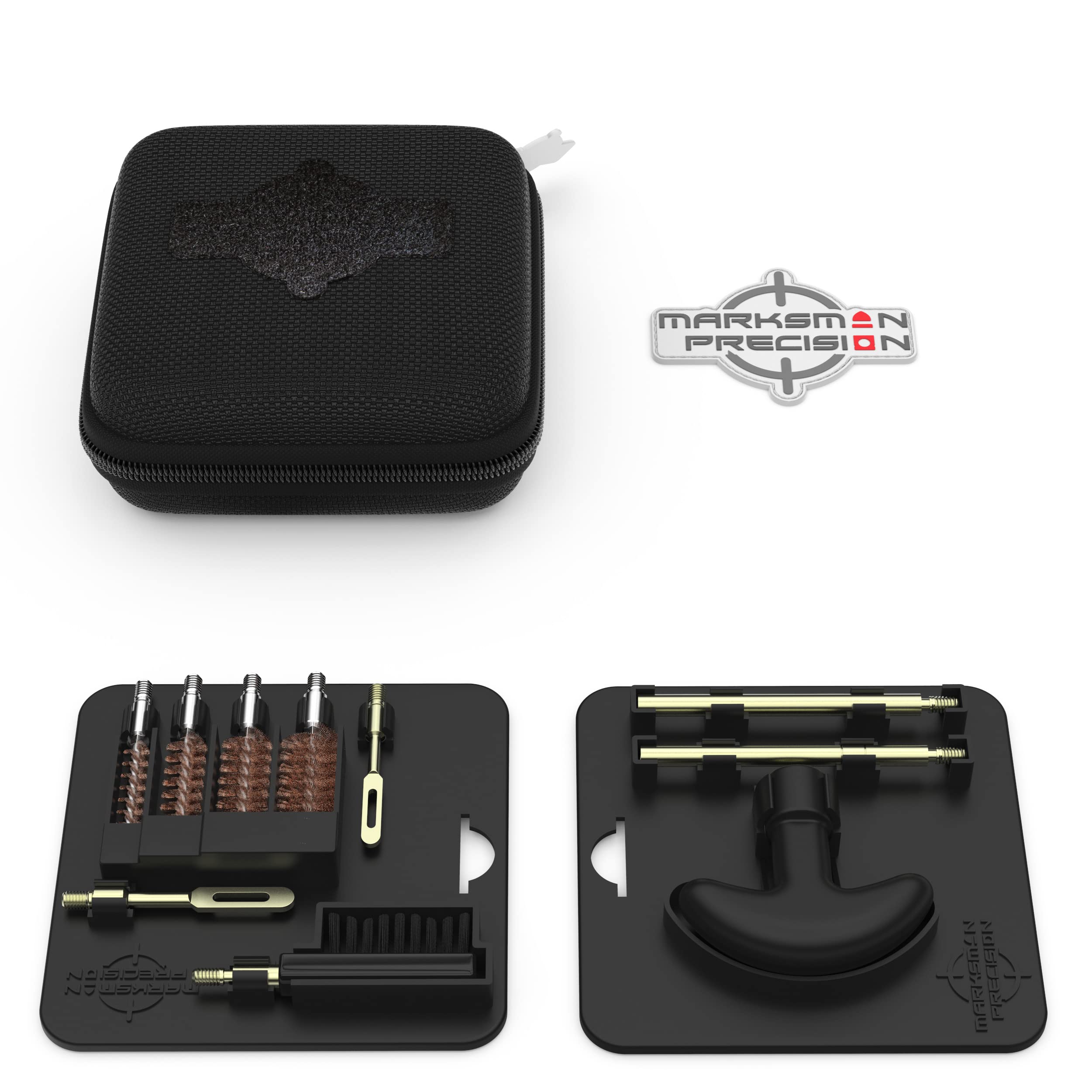 Marksman Precision Sub Compact Pistol Cleaning Kit - Brass - .22 9mm .357 .38 .380 .40 10mm .44 and .45 Caliber Handgun Revolver - Up to 6 inch Barrel - Retail Package (Black)