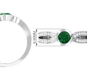 Natural Emerald Diamond Engagement Ring for Women, AAA Quality, Certified Emerald 5mm Round Engagement Ring, 14K White Gold, Size:US 10.00