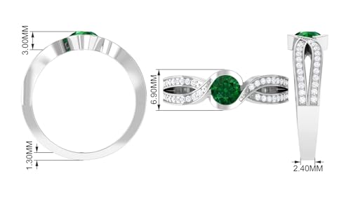 Natural Emerald Diamond Engagement Ring for Women, AAA Quality, Certified Emerald 5mm Round Engagement Ring, 14K White Gold, Size:US 10.00