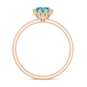 Certified 6 MM Aquamarine Round Engagement Ring for Women, AAA Quality, Natural Aquamarine Solitaire Ring, 14K Rose Gold, Size:US 8.00