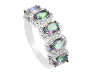 6x4 mm oval cut rainbow fire mystic topaz ring 925 sterling silver november birthstone promise ring christmas gift for girlfriend gift women jewelry gift for her (sterling silver, 8.75 us)