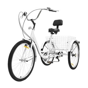 fung-hwang adult tricycle 7 speed three wheel tricycle for adults, 24 inch womens beach cruiser bike with large basket adult trikes for men and women