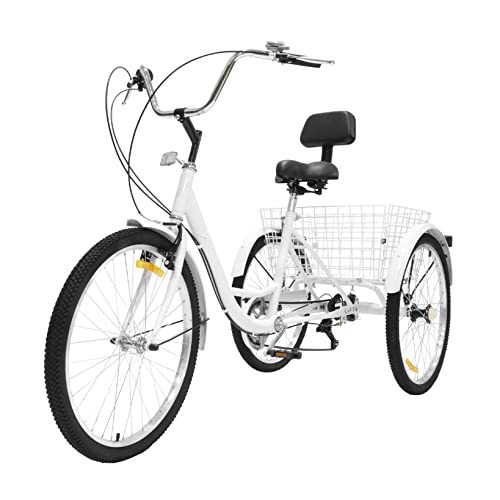 Fung-hwang Adult Tricycle 7 Speed Three Wheel Tricycle for Adults, 24 inch Womens Beach Cruiser Bike with Large Basket Adult Trikes for Men and Women