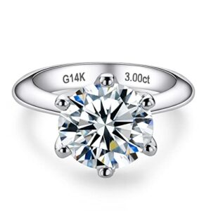 cadyno moissanite engagement ring 3ct d color lab grown created diamond 14k solid real white gold eternity wedding solitaire ring for women 7