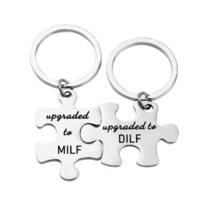 maofaed new mom new dad gift couple gift new parent gift ungraded to dilf ungraded to milf keychain pregnancy gift (ungraded dilf milf)